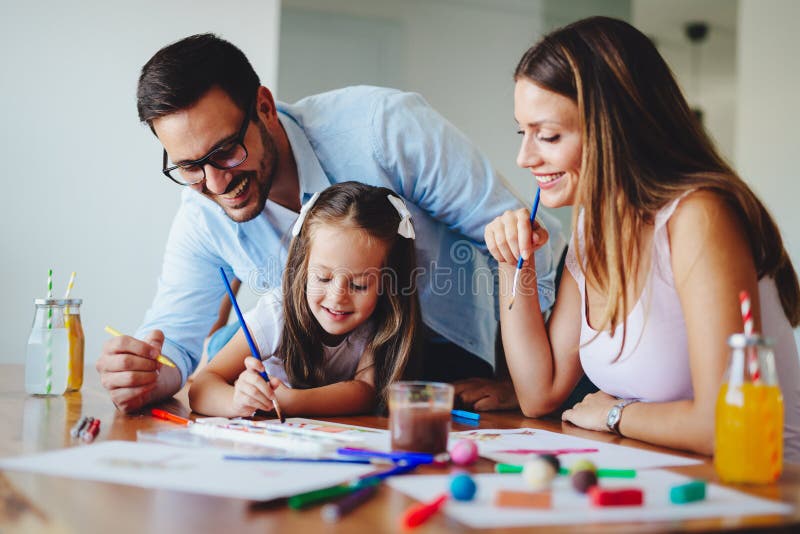 Happy Familiy Spending Fun Time at Home Stock Image - Image of learning ...