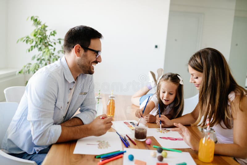 Happy Familiy Spending Fun Time at Home Stock Image - Image of homework ...