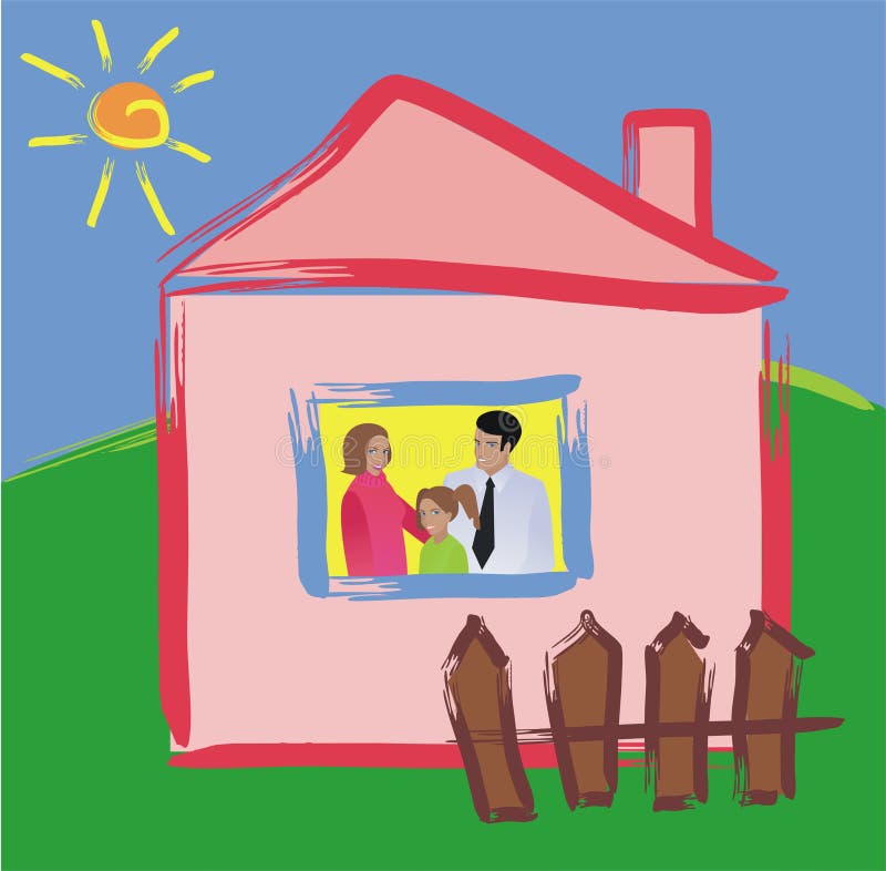 Family at the House, Outline Stock Vector - Illustration of childhood ...