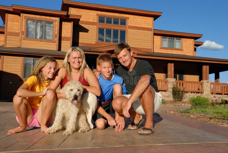 Happy family outside house stock image. Image of colors - 4027703