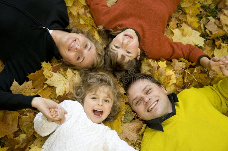 Happy Family at Autumn Time Stock Photo - Image of outdoors, girl: 6690968
