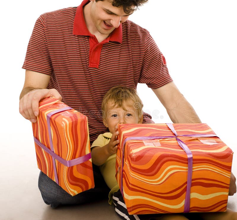 Happy Family with Big Gift Box. Stock Image - Image of child, family ...