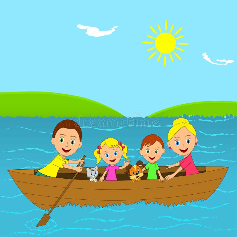 Happy family on the boat stock vector. Illustration of parenting - 65928182