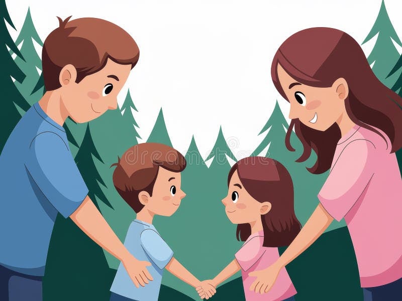 Happy Family Bonding in Nature with Parents and Children in a Forest ...