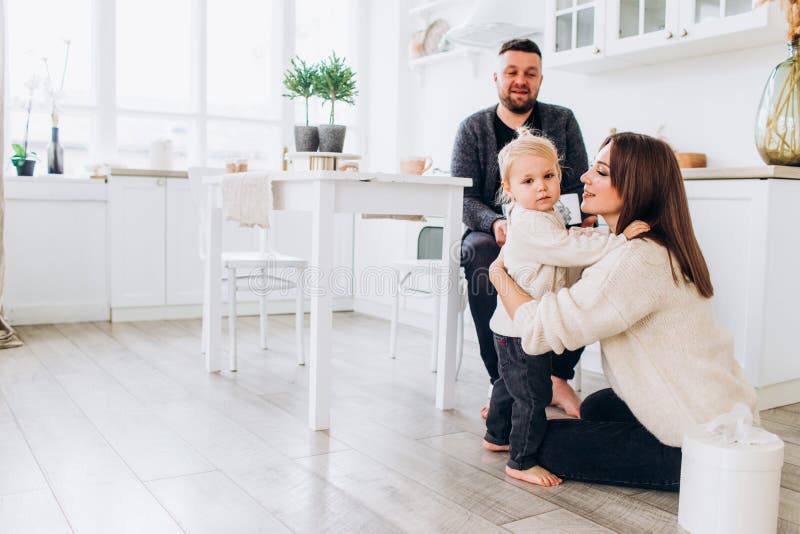 Happy Family in a Bright Kitchen. Happy Childhood. Stock Photo - Image ...