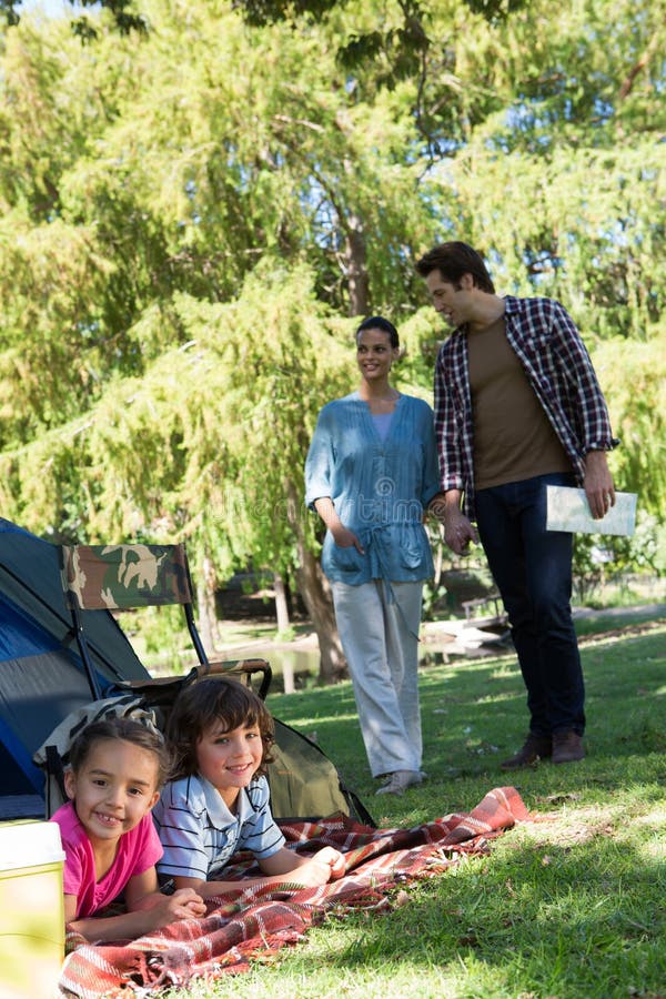 Happy Family on a Camping Trip Stock Image - Image of lawn, handsome ...