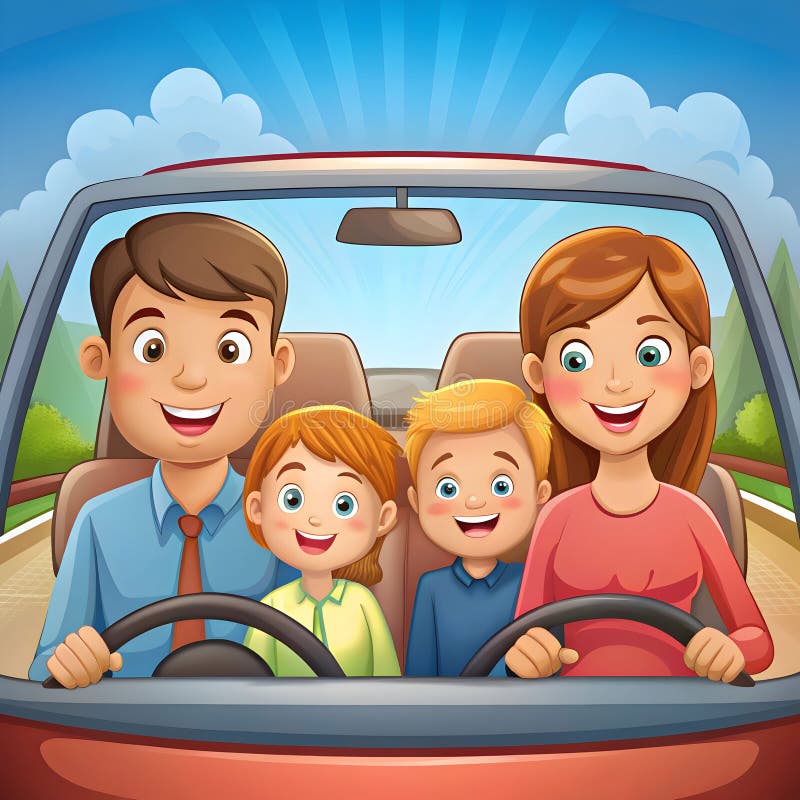 Happy Family in the Car Cartoon Stock Illustration - Illustration of ...