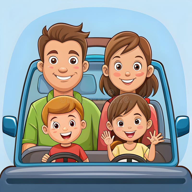 Happy Family in the Car Cartoon Stock Illustration - Illustration of ...