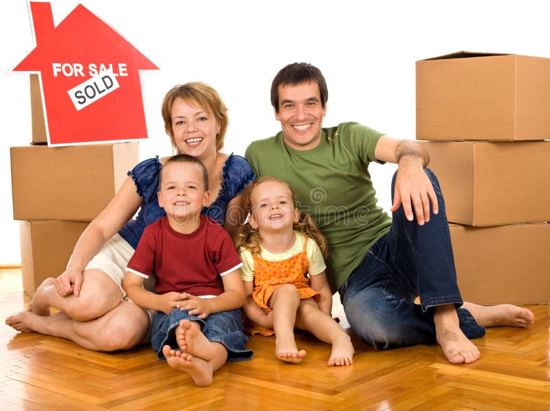 Happy Family with Cardboard Boxes Stock Image - Image of father, female ...