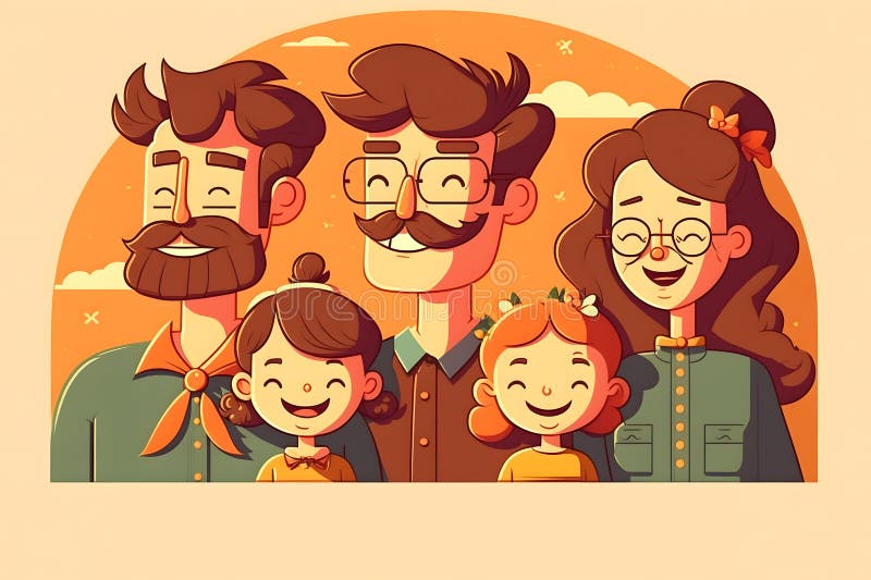 Happy Family in Cartoon Style Stock Illustration - Illustration of ...