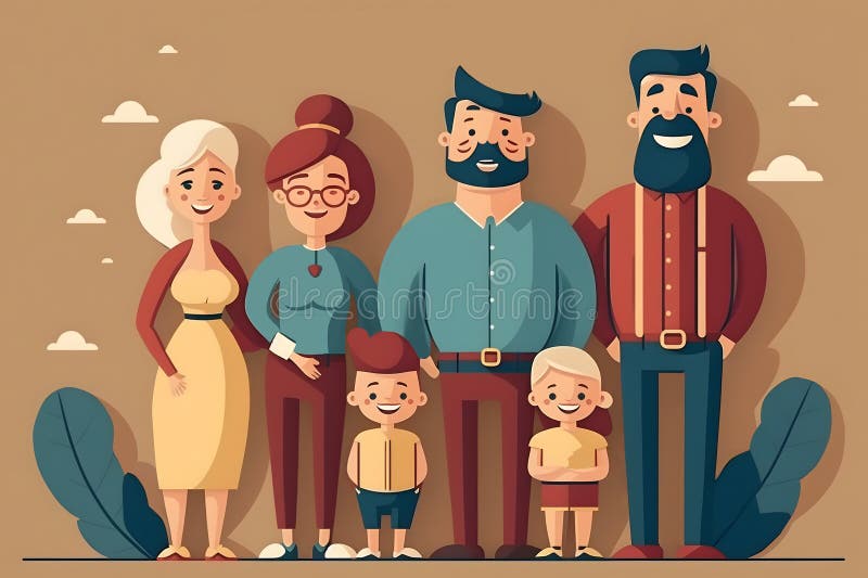 A Happy Family in the Cartoon Style of the 60s Stock Illustration ...
