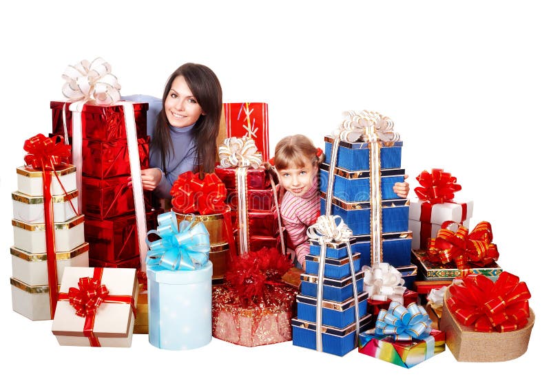 Happy Family with Child and Group Gift Box. Stock Image - Image of ...