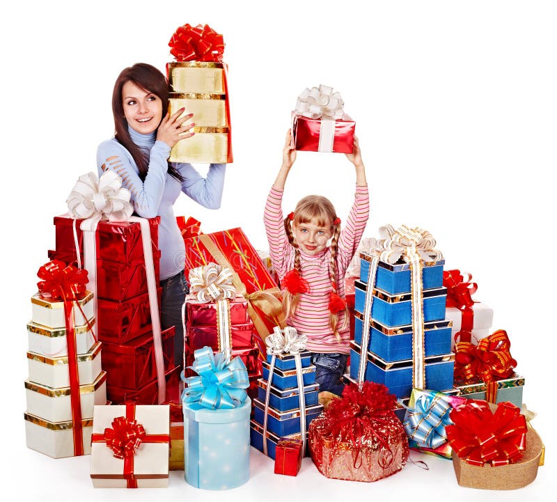 Happy Family with Child and Group Gift Box. Stock Photo - Image of ...