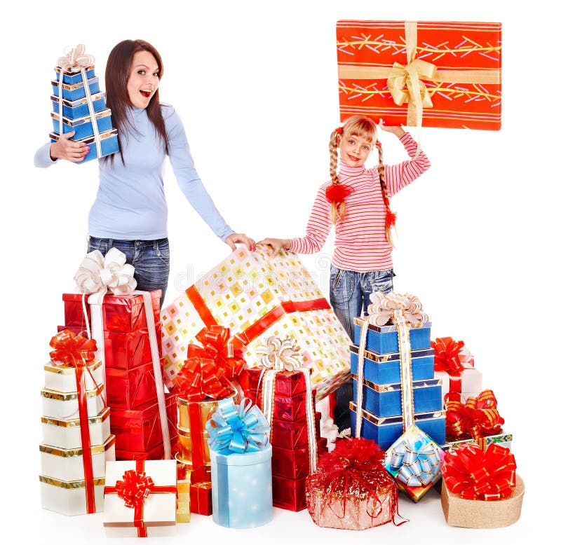 Happy Family with Child and Group Gift Box. Stock Photo - Image of ...