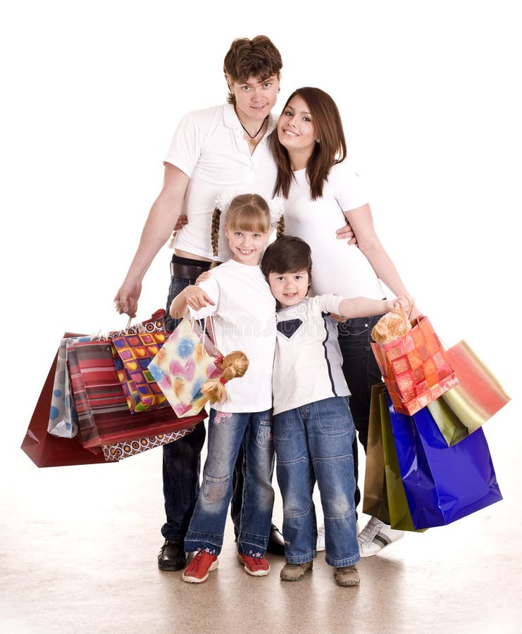 Happy Family and Children Shopping. Stock Photo - Image of group, blue ...