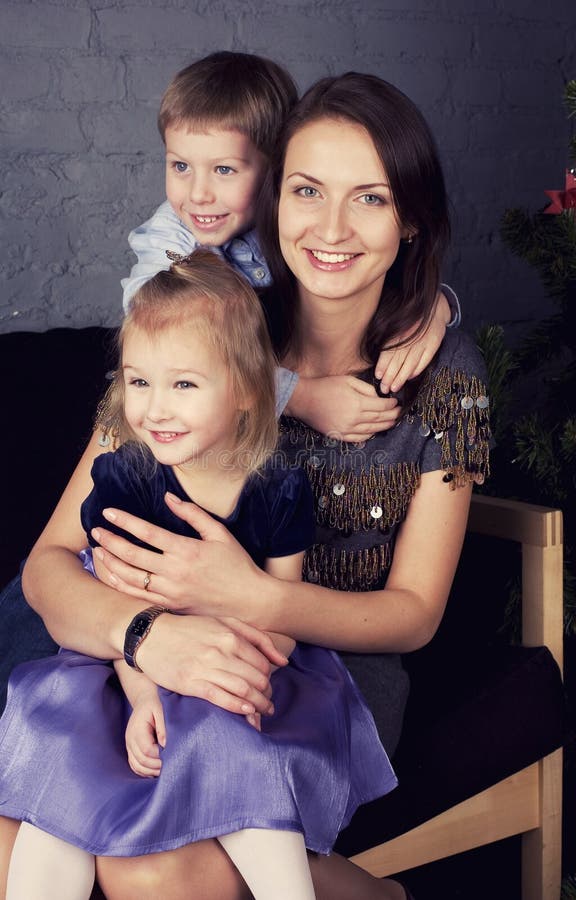 Happy Family at Christmas Tree Stock Image - Image of decorating ...