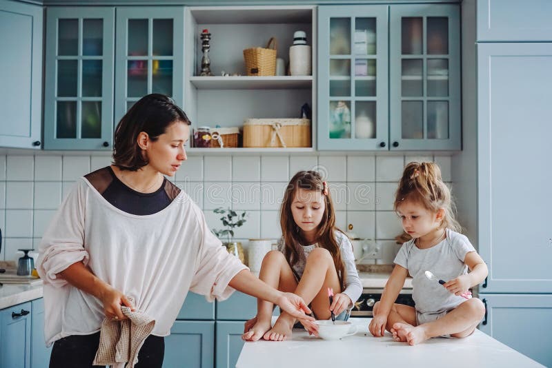 Happy Family Cook Together in the Kitchen Stock Photo - Image of little ...