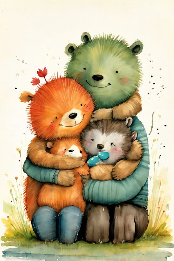 Happy Family Cuddling Cute Critters Stock Photo - Image of face, happy ...