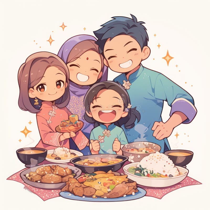 Happy Family Dinner Illustration Generated with Ai Stock Illustration ...