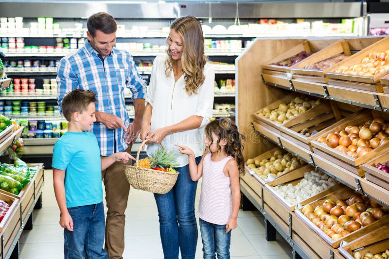 Happy Family Doing Shopping Stock Photo - Image of grocery, consumer ...