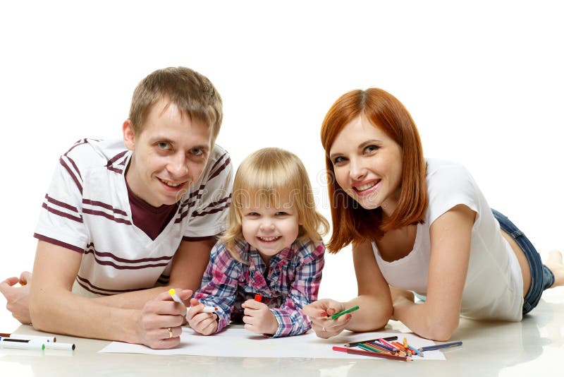 Happy Family Drawing Picture. Stock Photo - Image of daughter, lying ...