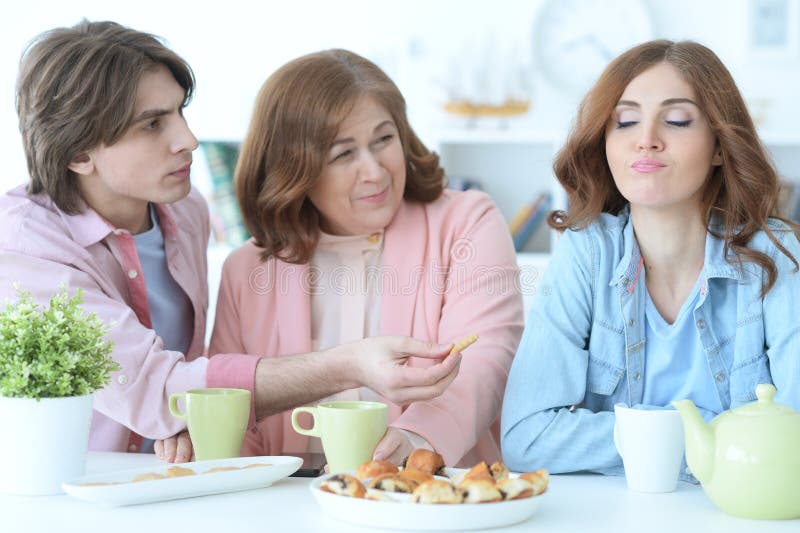Happy Family Drinking Tea Together Stock Image - Image of coffee ...