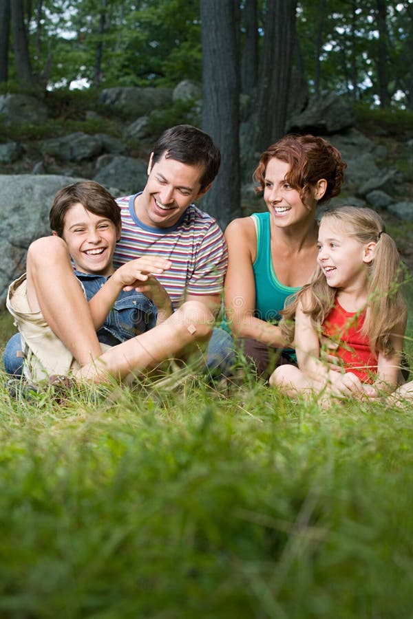 Happy family in forest stock image. Image of forest, exploring - 62563279