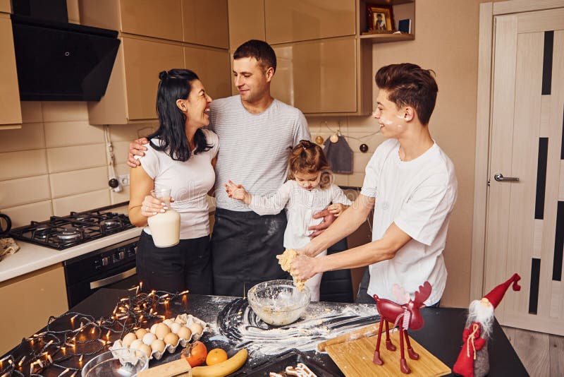 Happy Family Have Fun on the Kitchen and Preparing Food Stock Photo ...
