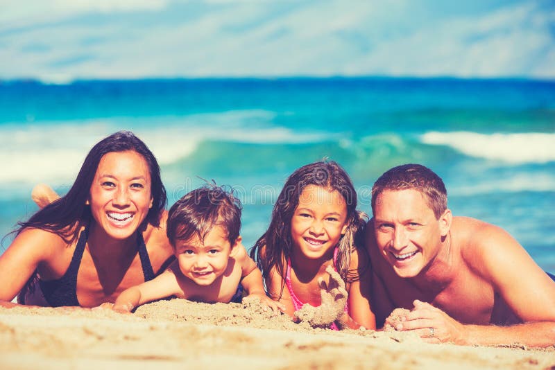 Happy Family Having Fun at the Beach Stock Image - Image of little ...