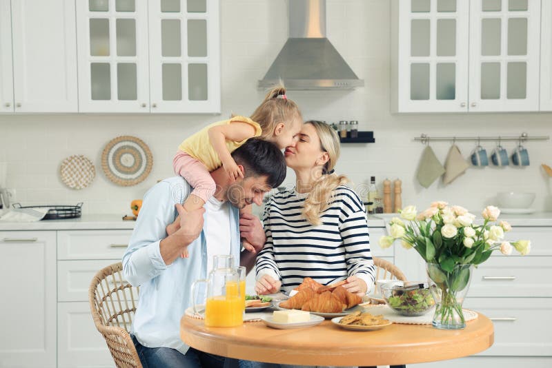 Happy Family Having Fun during Breakfast in Kitchen Stock Image - Image ...