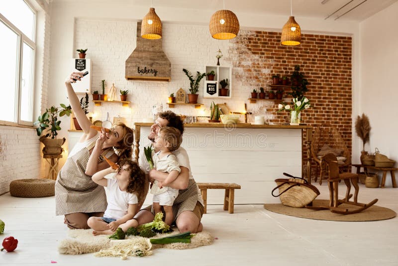 Happy Family Having Fun in the Kitchen Stock Image - Image of girl ...
