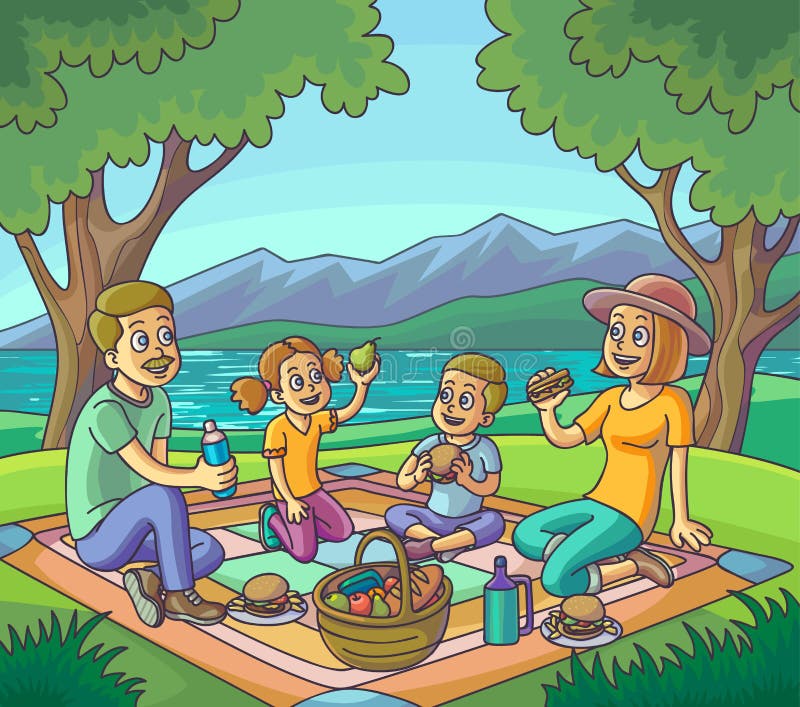 Happy Family Having a Picnic in the Park. Stock Vector - Illustration ... Happy Family Having a Picnic in the Park. Stock Vector - Illustration ...