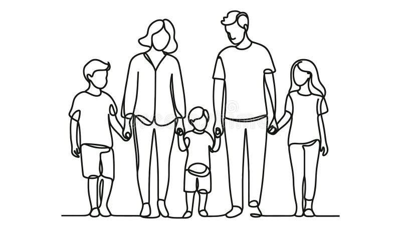 Happy Family Holding Hand One Line Single Continuous Line Art Stock ...