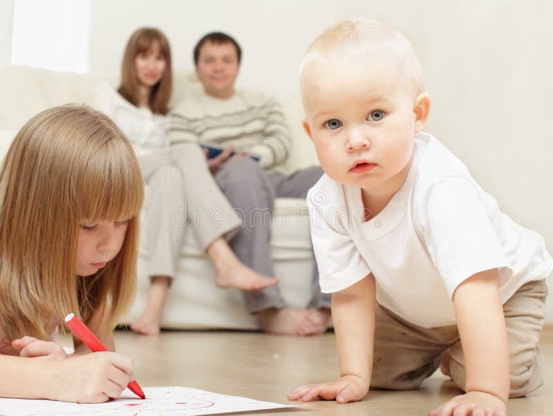 Happy family at home stock image. Image of painting, children - 11774939