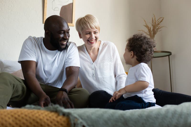 Happy Family at Home, Different Nationalities Stock Image - Image of ...