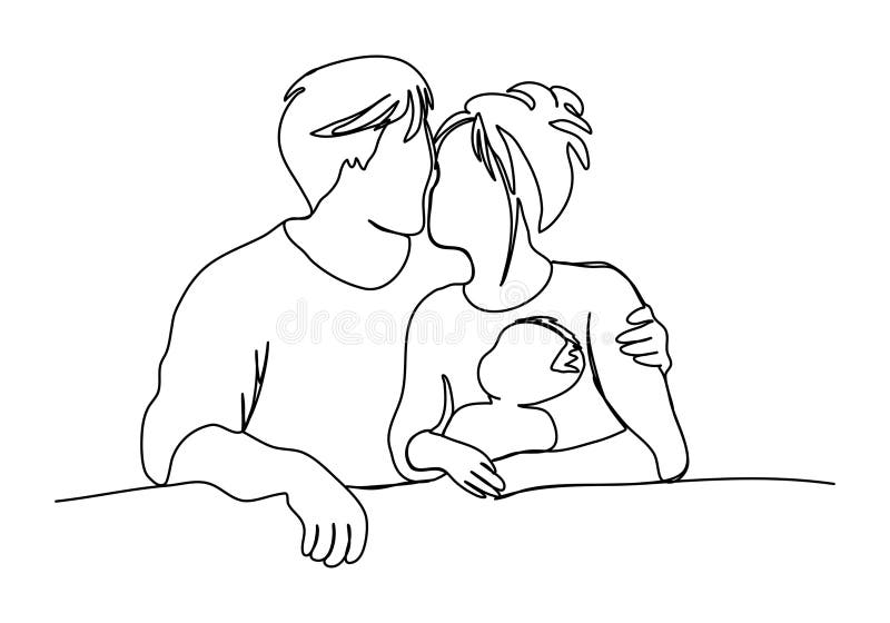 Happy Family Hugging. One Line Drawing Vector Illustration Stock ...