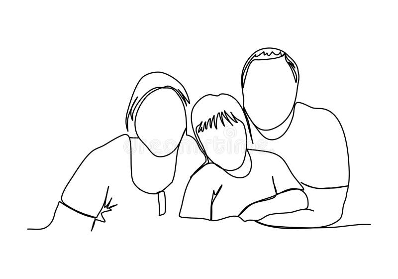 Happy Family Hugging. One Line Drawing Vector Illustration Stock ...