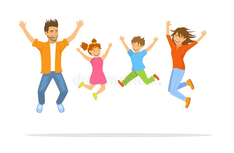 Happy Family Jumping for Joy Stock Vector - Illustration of mother ...