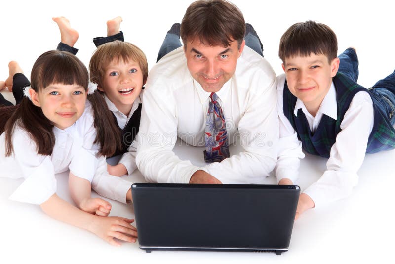 Happy family with laptop stock image. Image of brothers - 13762653