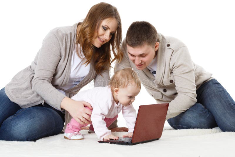 Happy family with laptop. stock image. Image of daughter - 29113115