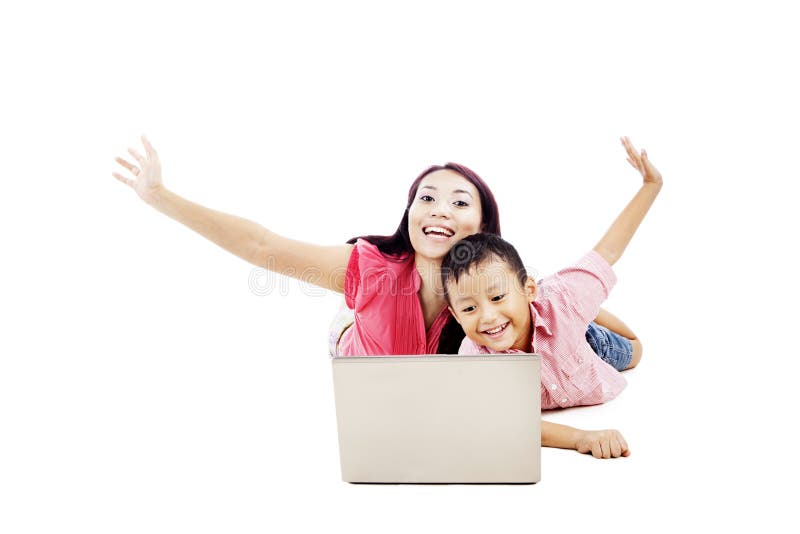 Happy Family with Laptop Computer Stock Image - Image of happy ...