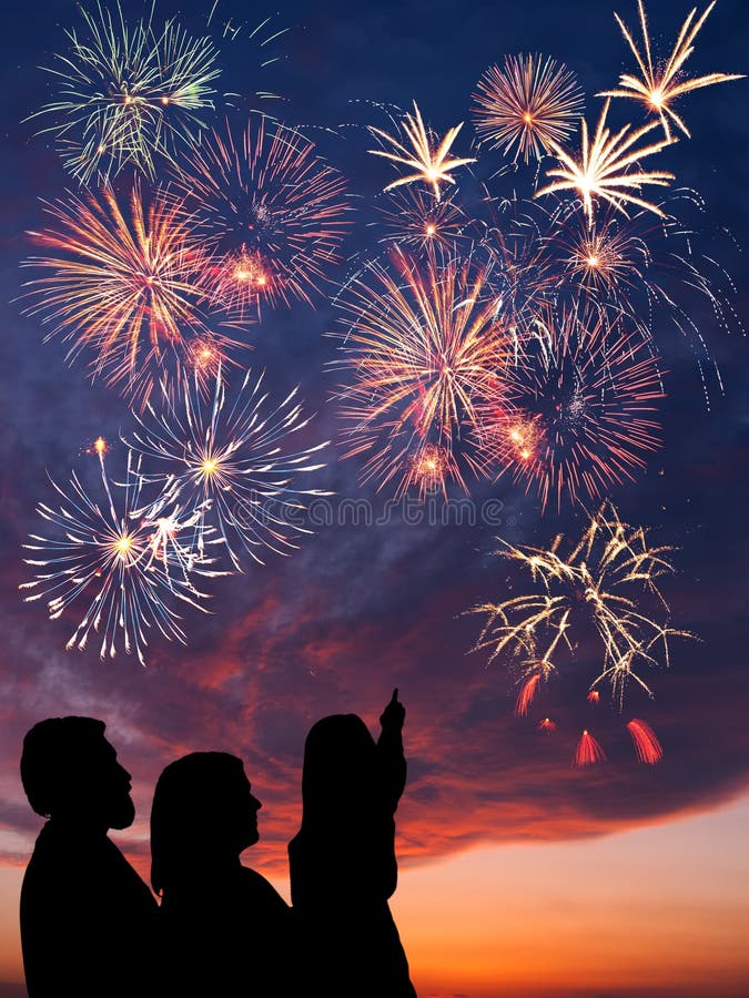 Happy Family Looks Fireworks Stock Image - Image of fireworks, majestic ...