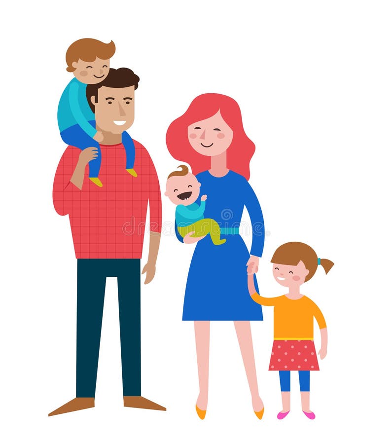 Happy Family, Making Fun, Couple with Kids Stock Vector - Illustration ...