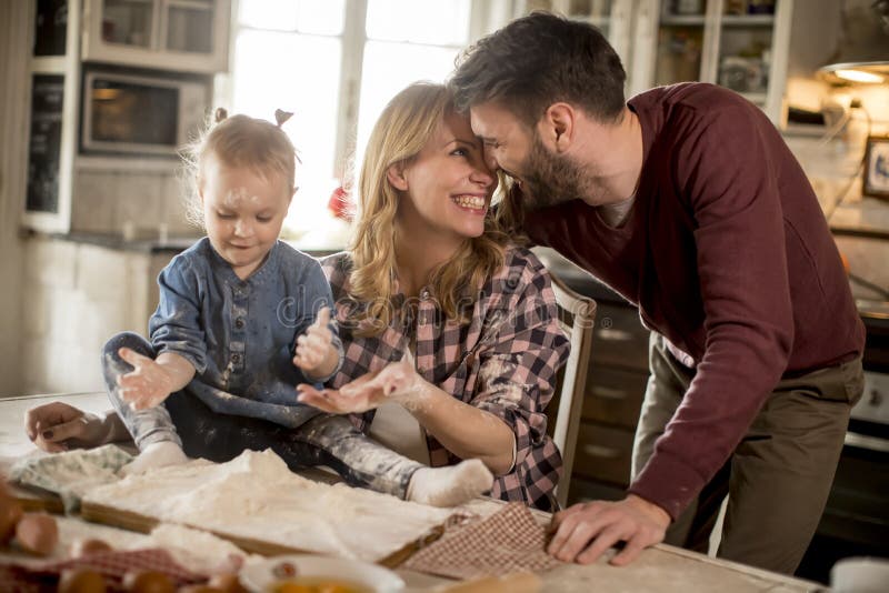 Family Making Pasta in the Kitchen at Home Stock Photo - Image of ...