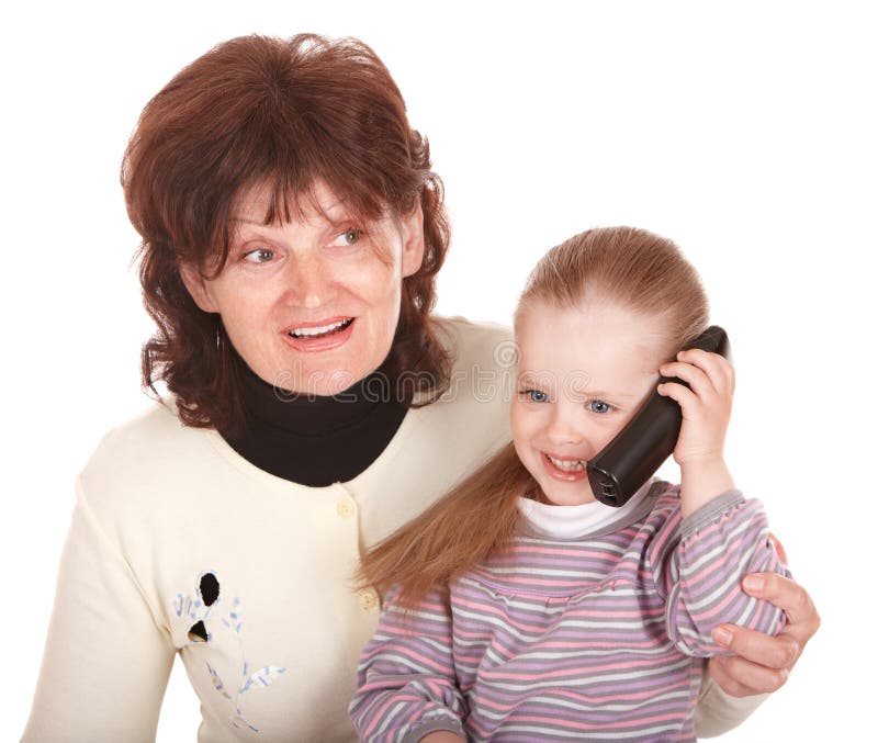 Happy Family with Mobile Phone. Stock Image - Image of girl, pink: 15473147