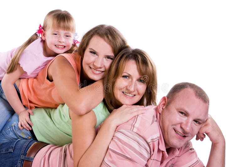 Happy Family. Mother, Father and Two Daughters Stock Photo - Image of ...