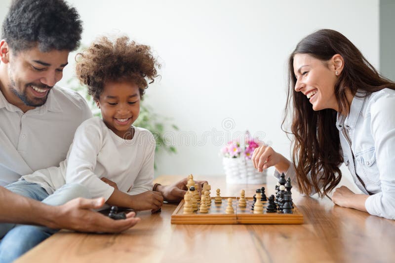 Happy Family Playing Chess Together at Home Stock Image - Image of ...