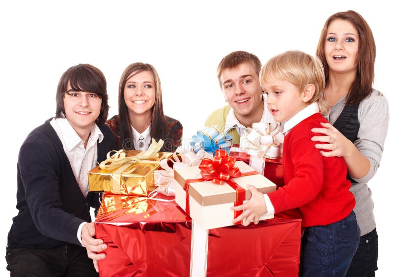 Happy Family with Red Gift Box. Stock Image - Image of ribbon ...