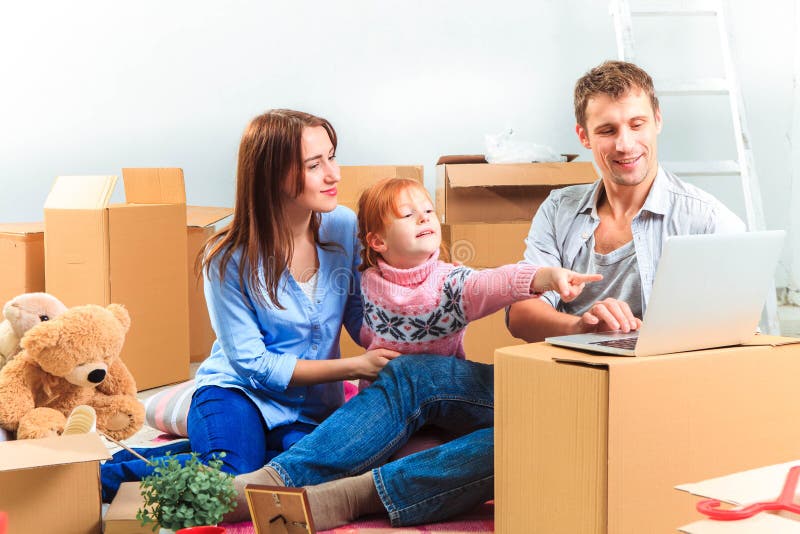 The Happy Family during Repair and Relocation Stock Image - Image of ...