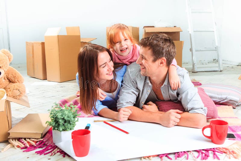 The Happy Family during Repair and Relocation Stock Photo - Image of ...